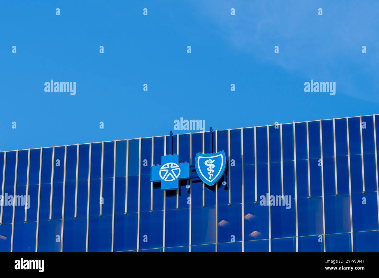 Blue Cross and Blue Shield logos on the building at Gateway Center in ...