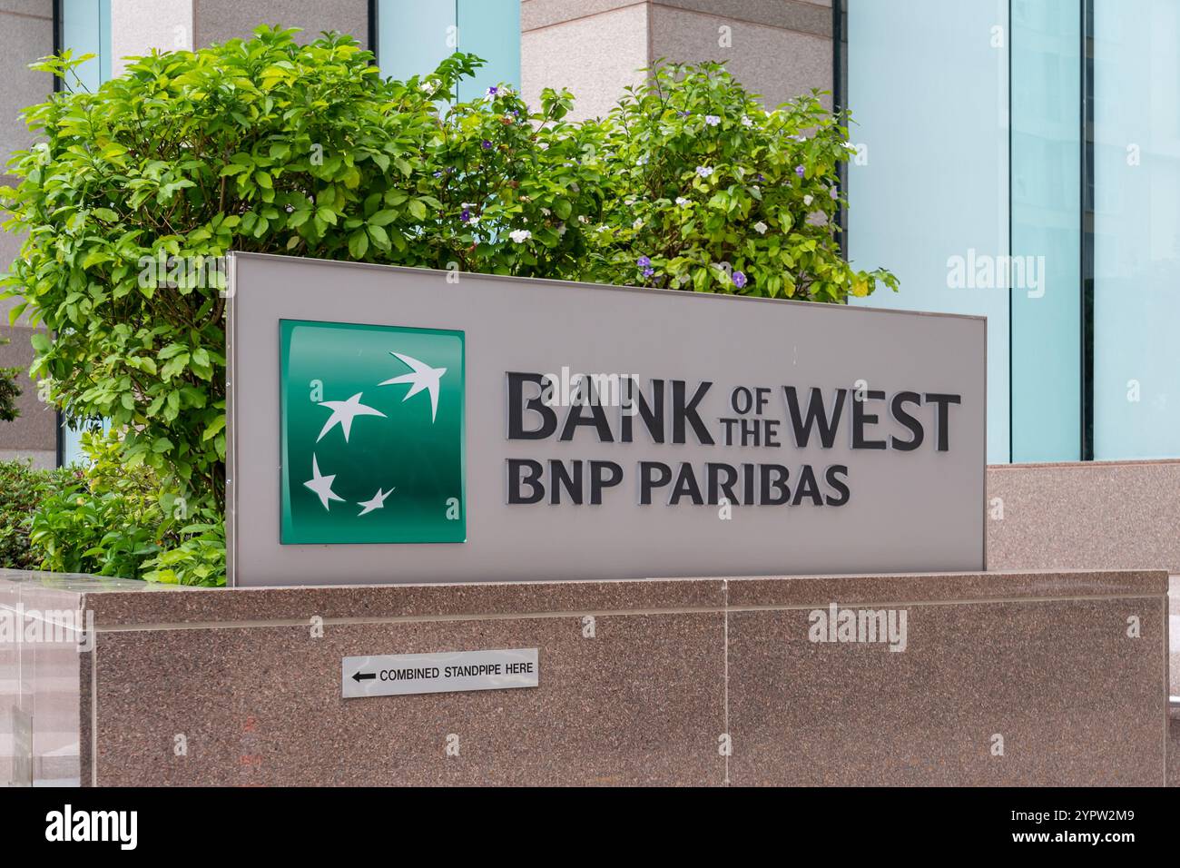 A Bank of the West logo and sign is seen at a branch in Los Angeles, CA ...