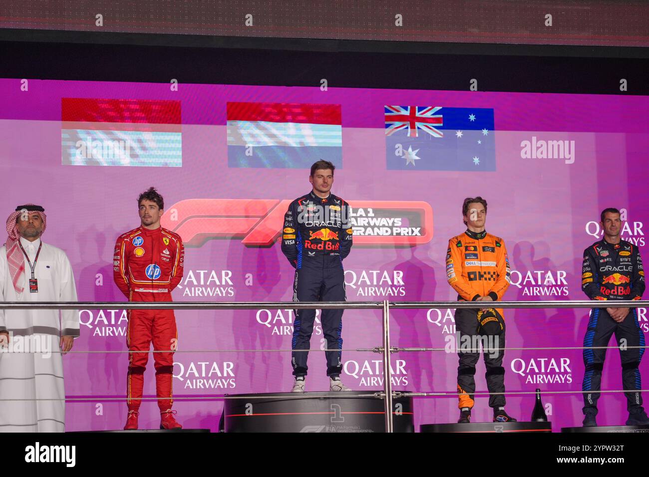 Doha, Qatar. 1st Dec, 2024. Podium with Max Verstappen (NED) - Oracle ...