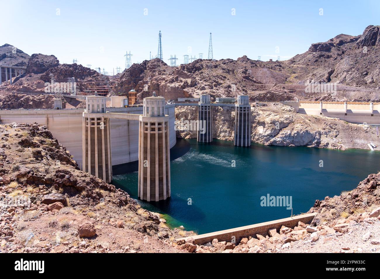 Hoover Dam viewed from Hoover Dam Bypass Bridge in Nevada, United ...