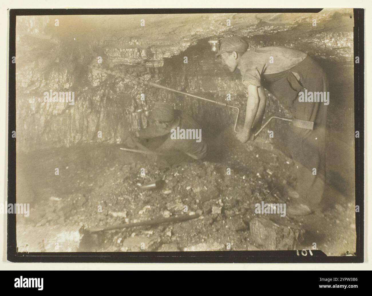 Drilling For A Shot: Old-Fashioned Way Of Mining Coal. 1921. Working ...