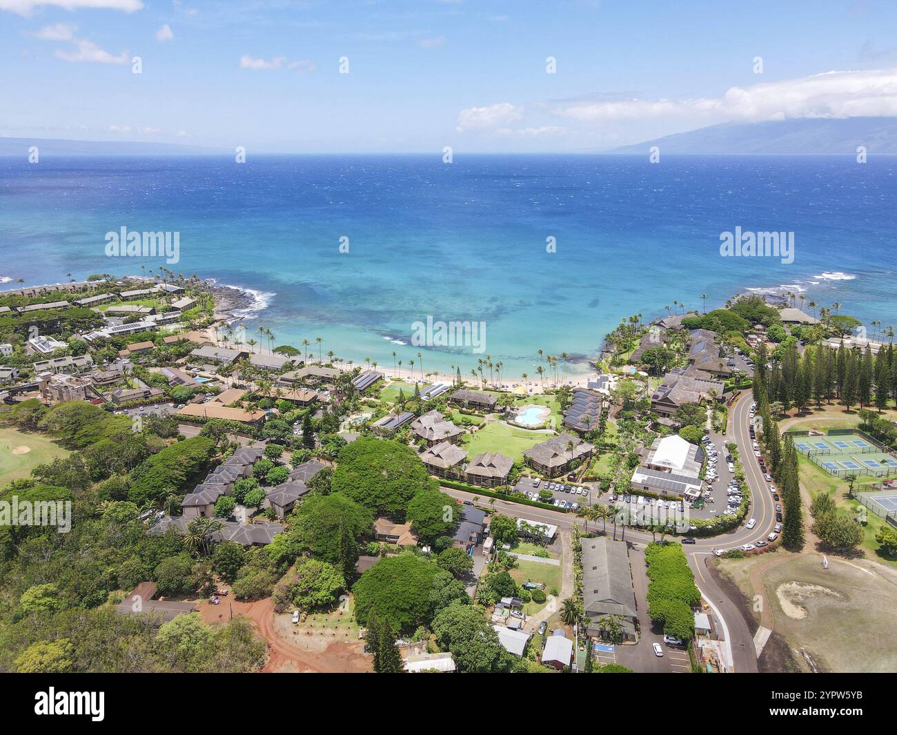Aerial view of tropical destination with white sand and turquoise water ...