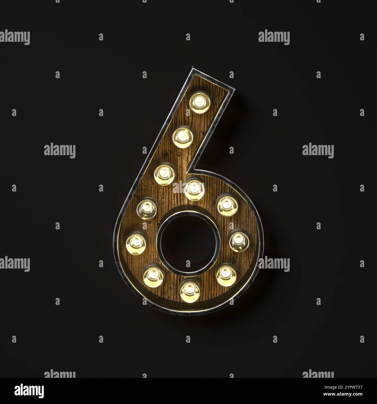 Light bulb glowing Number 6 SIX 3D rendering illustration isolated on ...