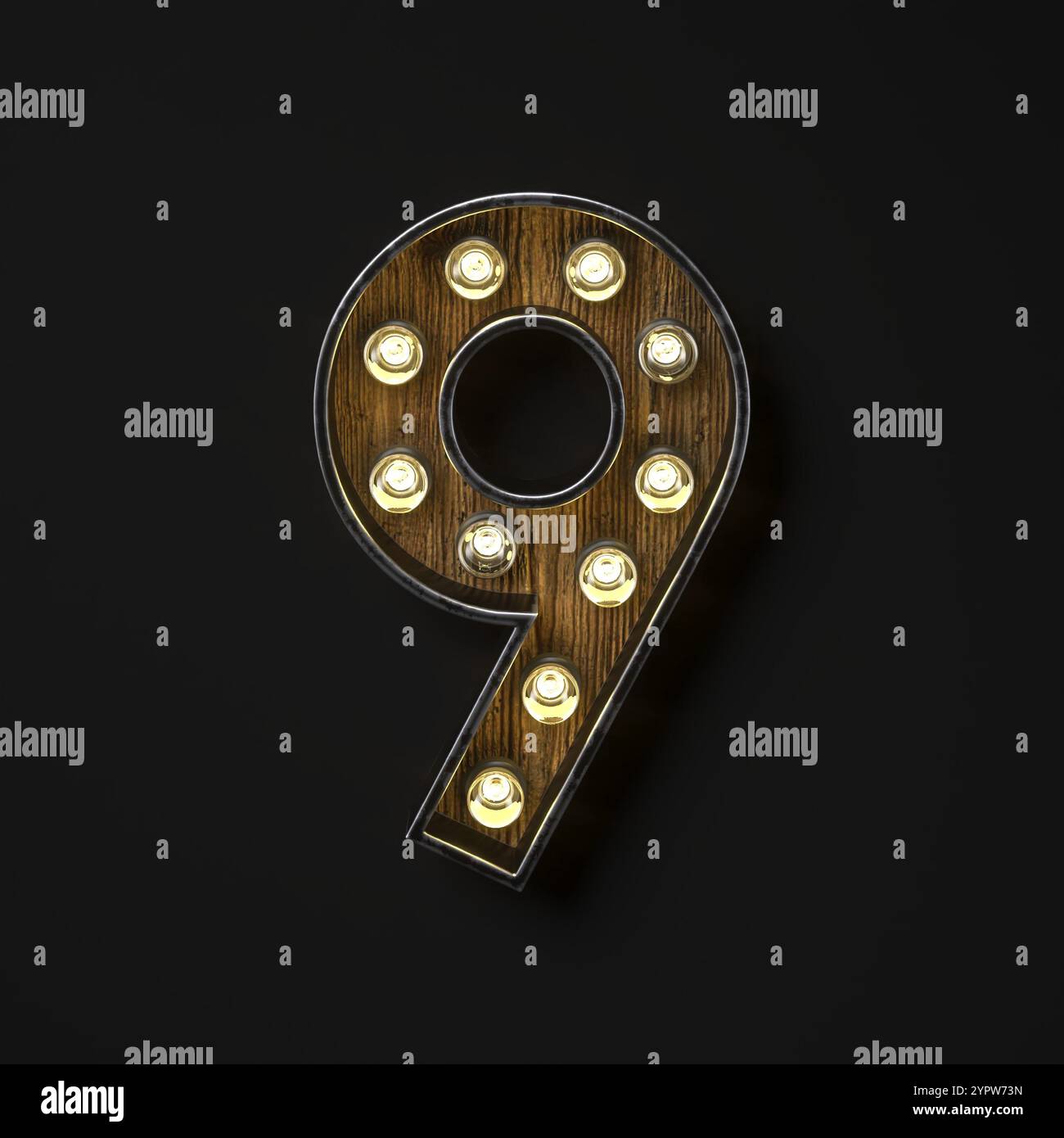 Light bulb glowing Number 9 NINE 3D rendering illustration isolated on ...