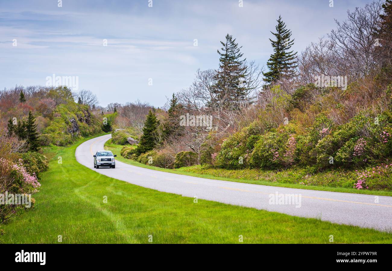 Blue Ridge Parkway, North Carolina - May 4, 2017: Car on the Blue Ridge ...