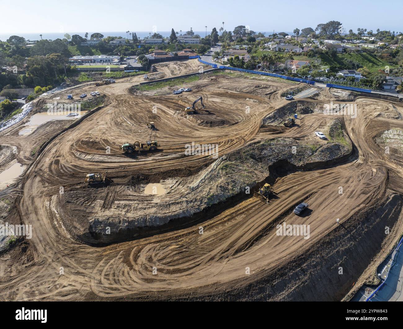 Aerial view of heavy construction equipment working at the construction ...