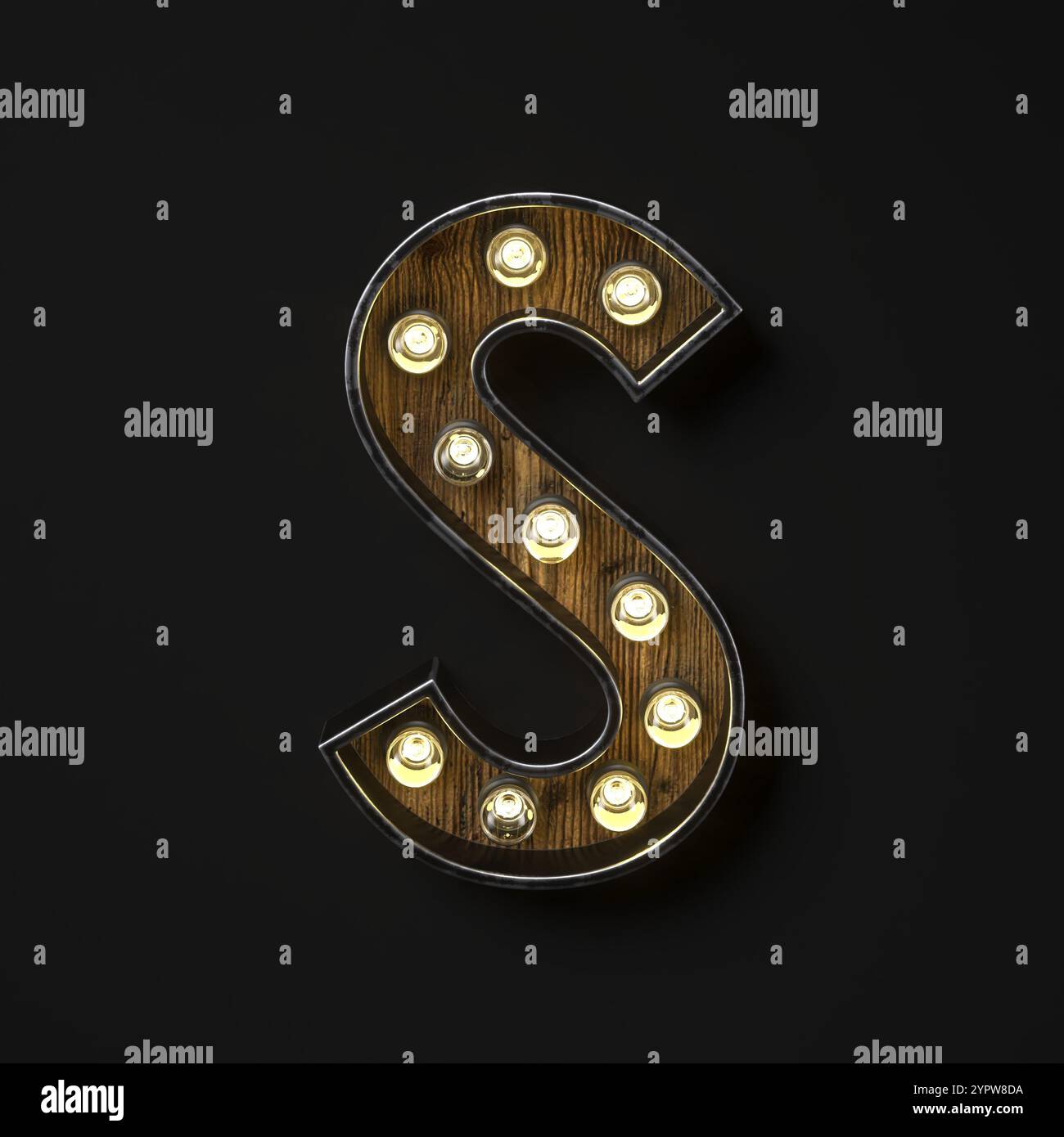 Light bulb glowing Letter S 3D rendering illustration isolated on black ...
