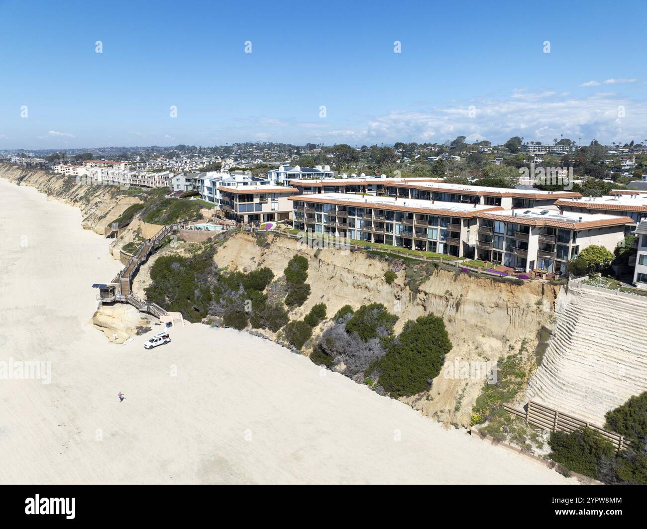 Aerial view of Del Mar Shores, California coastal cliffs and House with ...