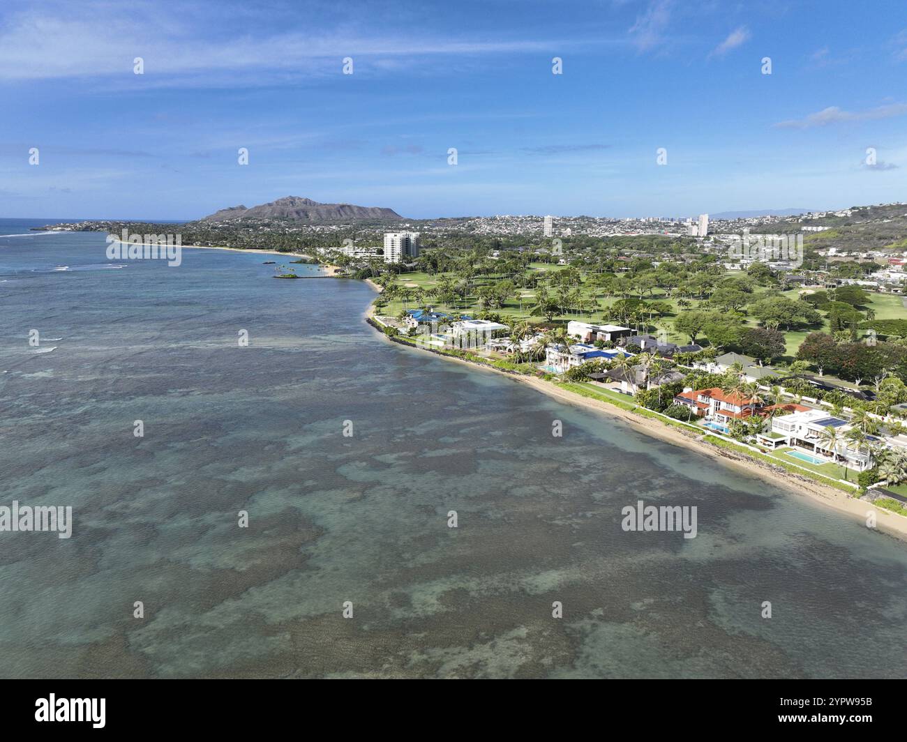 Aerial view of Kahala and the Pacific Ocean, Honolulu, Hawaii. USA ...