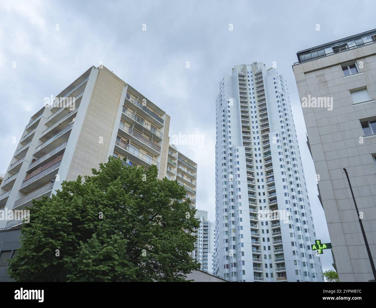 The skyscrapers around metro station Riguet, Paris, France, are among ...