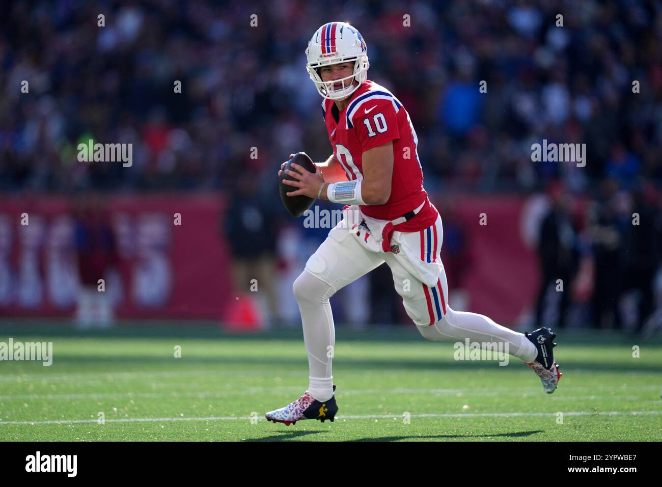 New England Patriots quarterback Drake Maye (10) during an NFL football ...