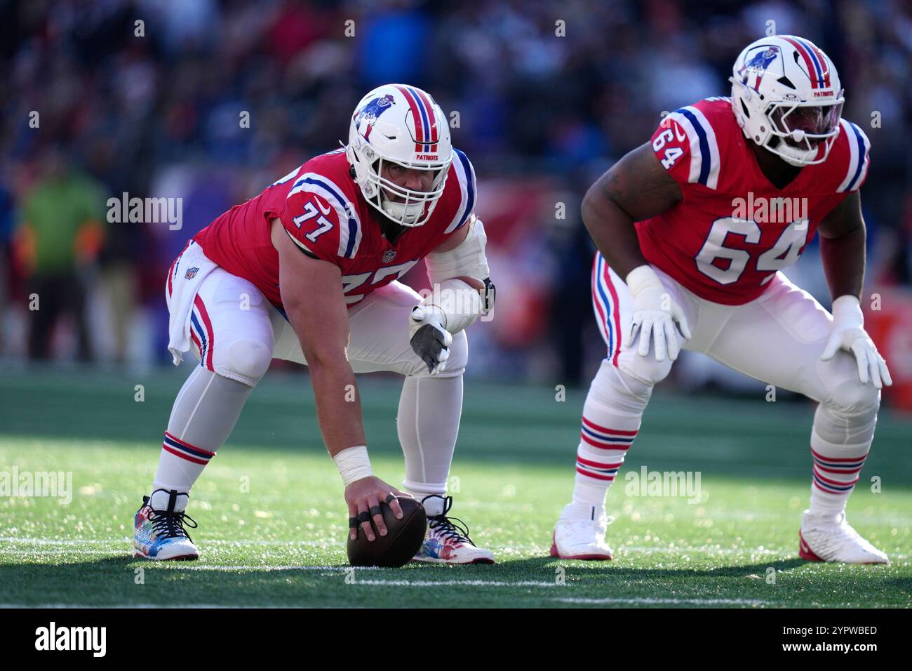 New England Patriots center Ben Brown (77) during an NFL football game ...