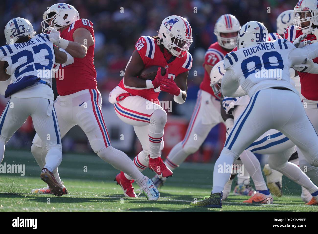 New England Patriots running back Rhamondre Stevenson (38) runs during ...