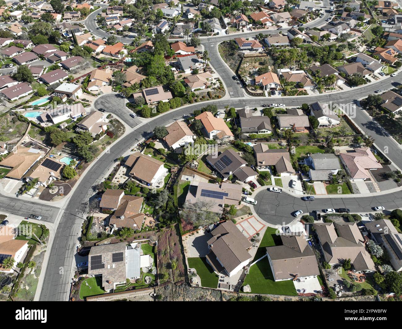 Aerial top view of middle class neighborhood with villas in South ...