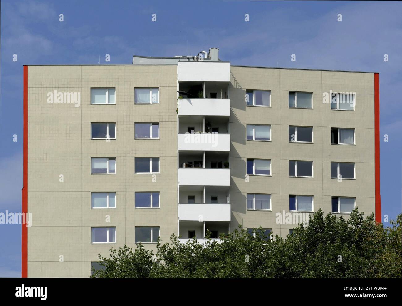 Typical high-rise building with tiled facade in the Hansaviertel ...
