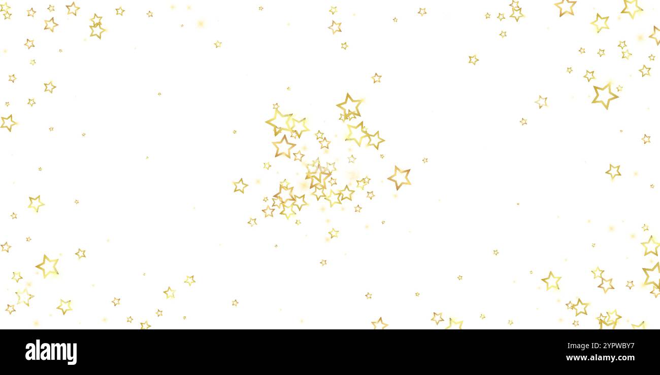 Gold sparkling star confetti. Chaotic dreamy childish overlay template. Festive stars vector ...