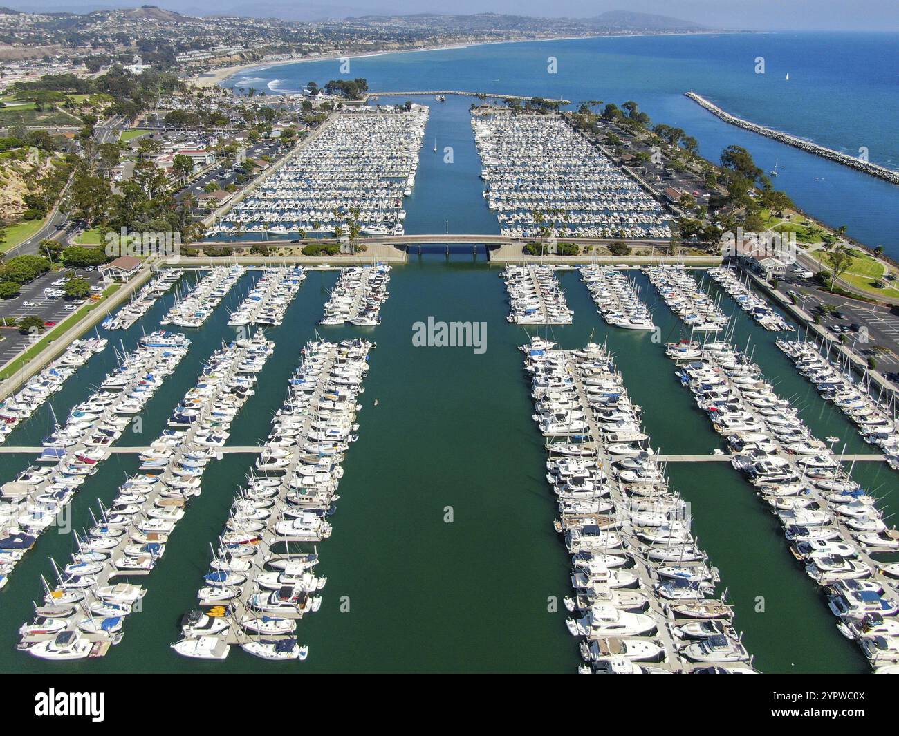 Aerial view of Dana Point Harbor and her marina with yacht and sailboat ...