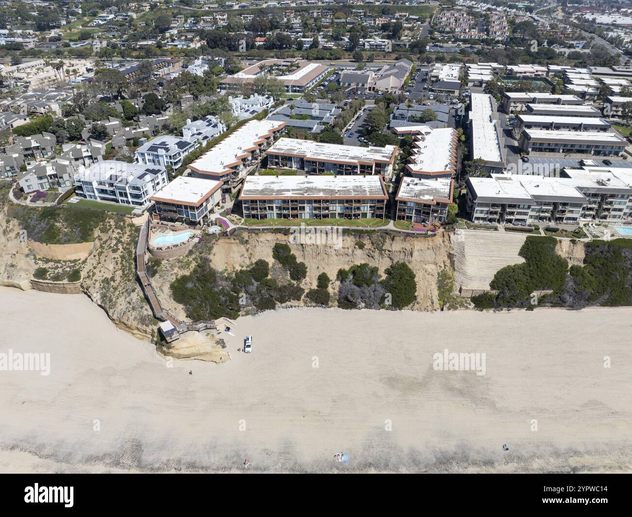 Aerial view of Del Mar Shores, California coastal cliffs and House with ...