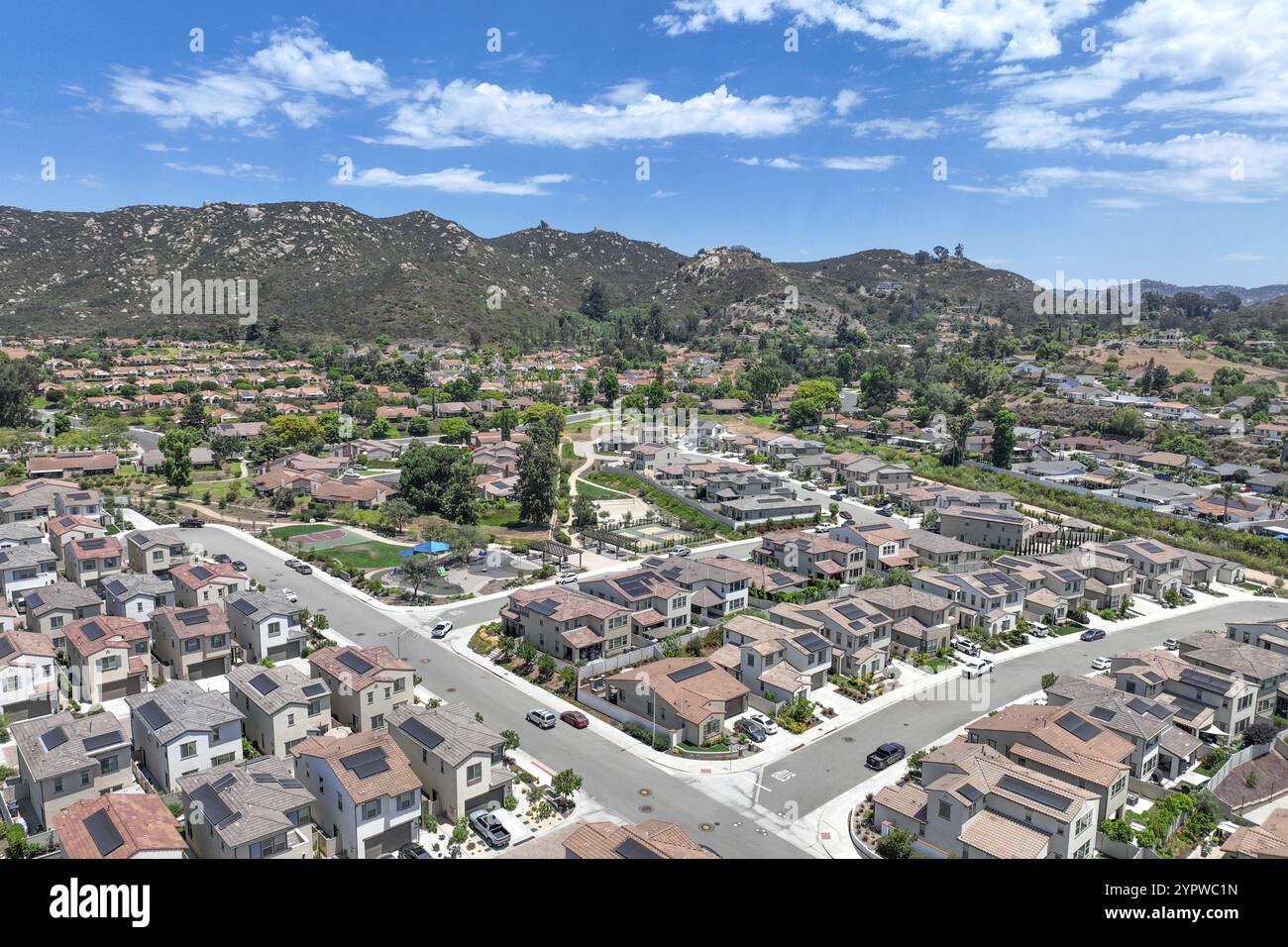 Aerial view of middle class community big houses, Escondido, South ...