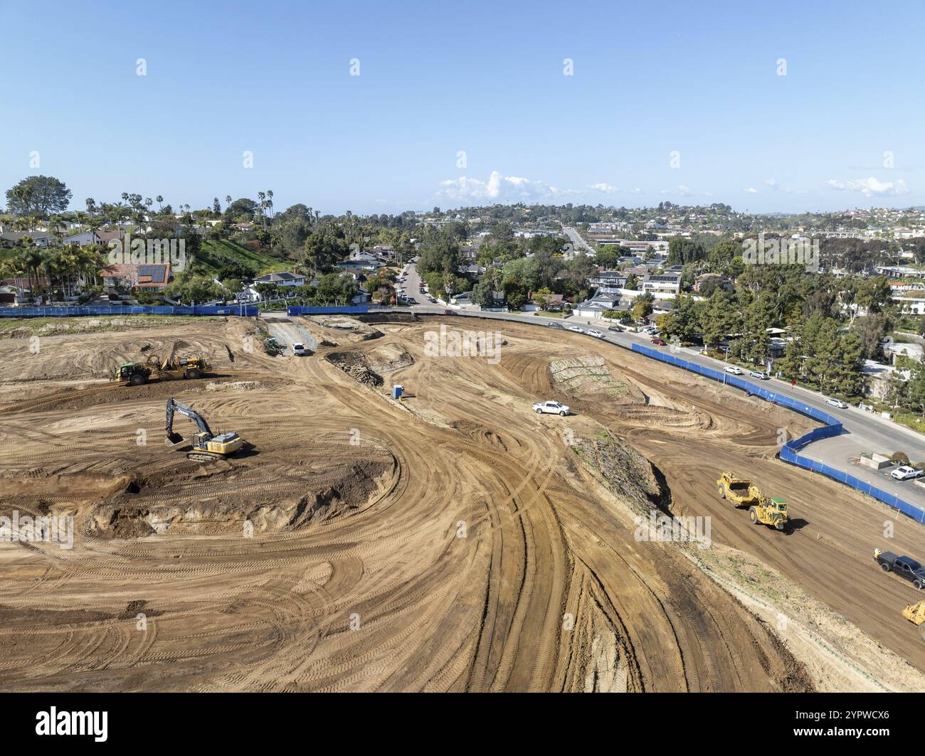 Aerial view of heavy construction equipment working at the construction ...