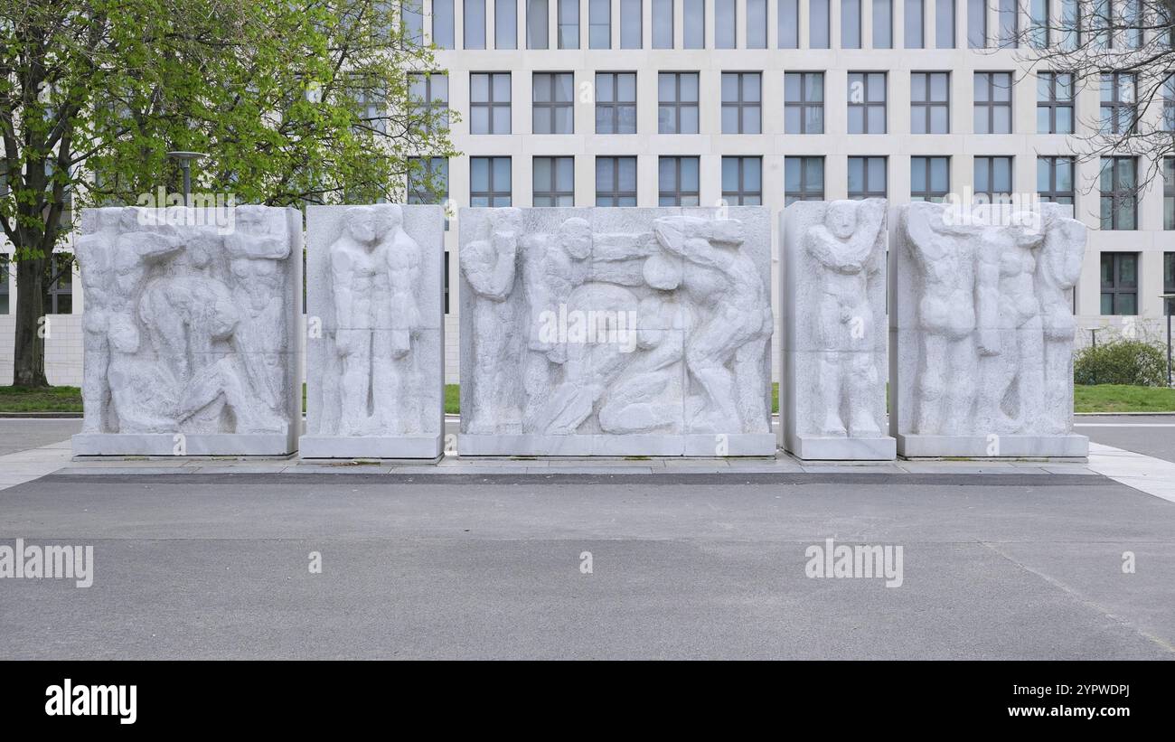 Berlin, Germany, April 13, 2023, marble relief Old World by Werner ...