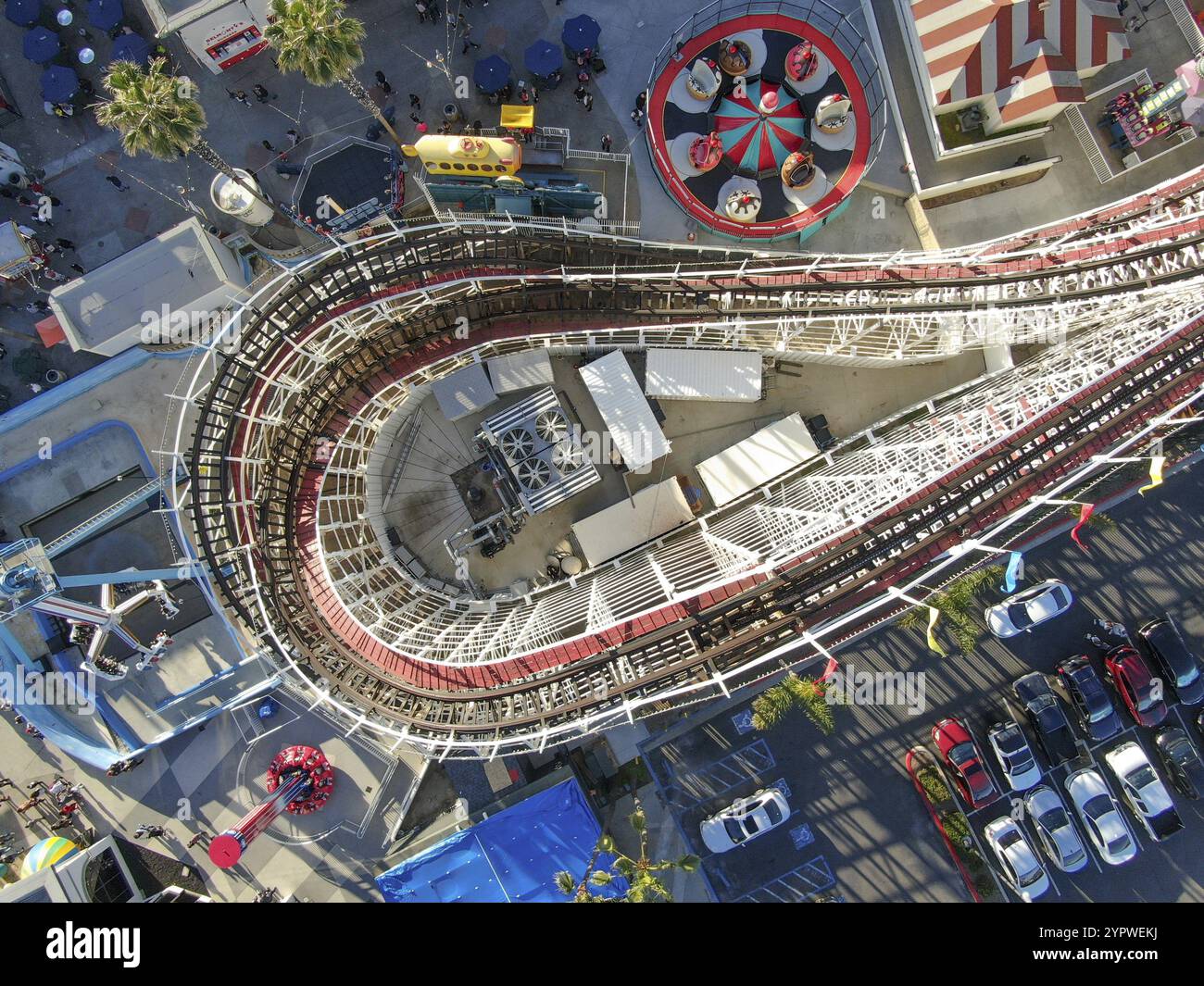 Aerial view of iconic Giant Dipper roller coaster in Belmont Park, an ...
