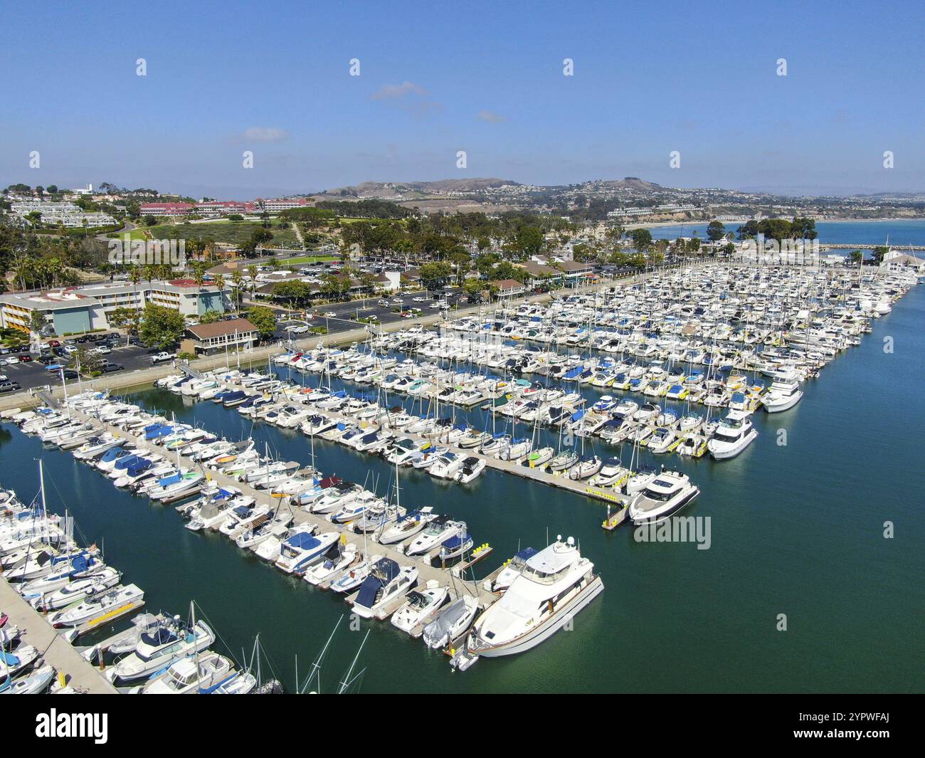 Aerial view of Dana Point Harbor and her marina with yacht and sailboat ...