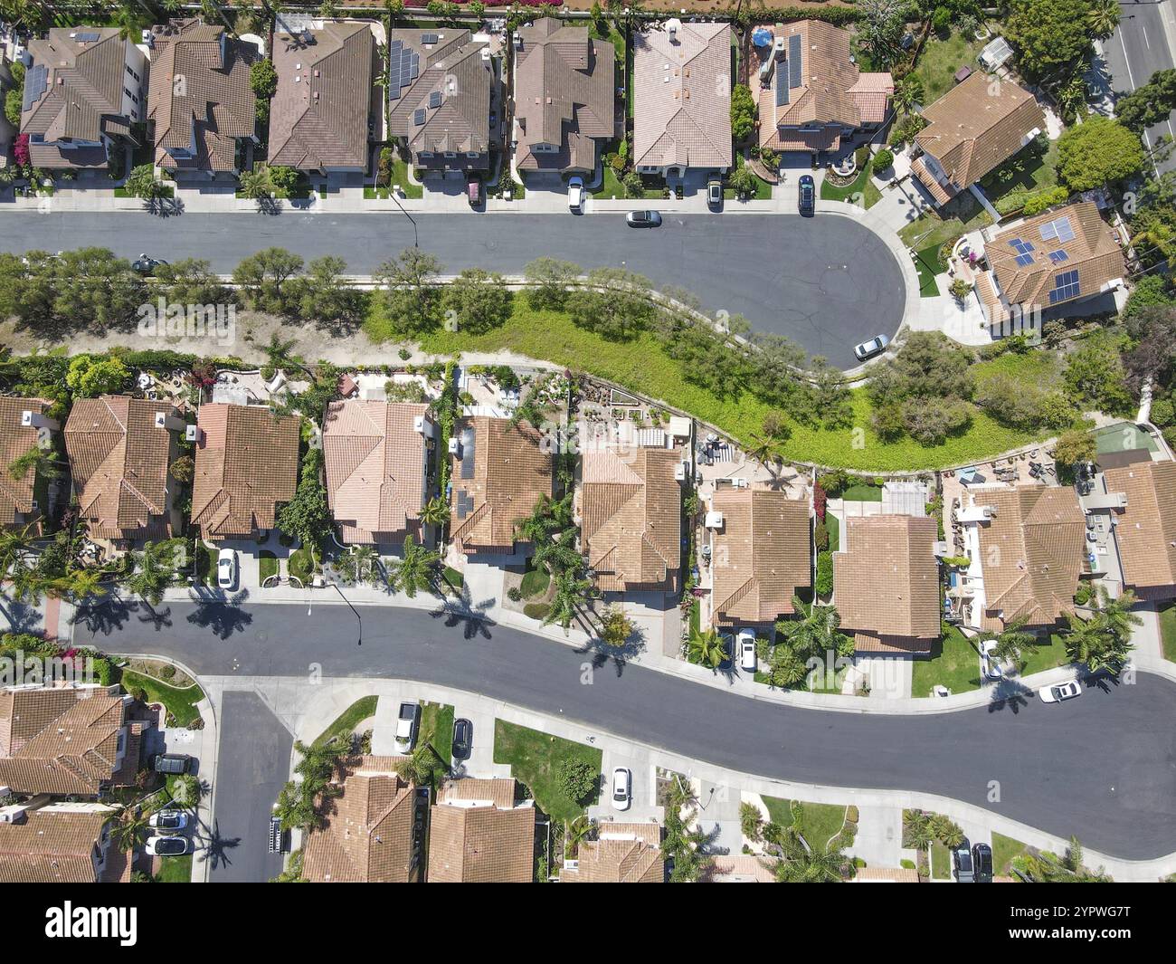 Aerial view of middle class big villas in Carlsbad valley, North County ...