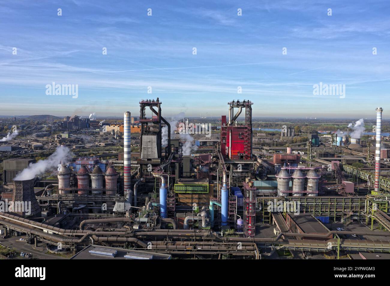 Two blast furnaces in a steel plant in North Rhine-Westphalia, Germany ...
