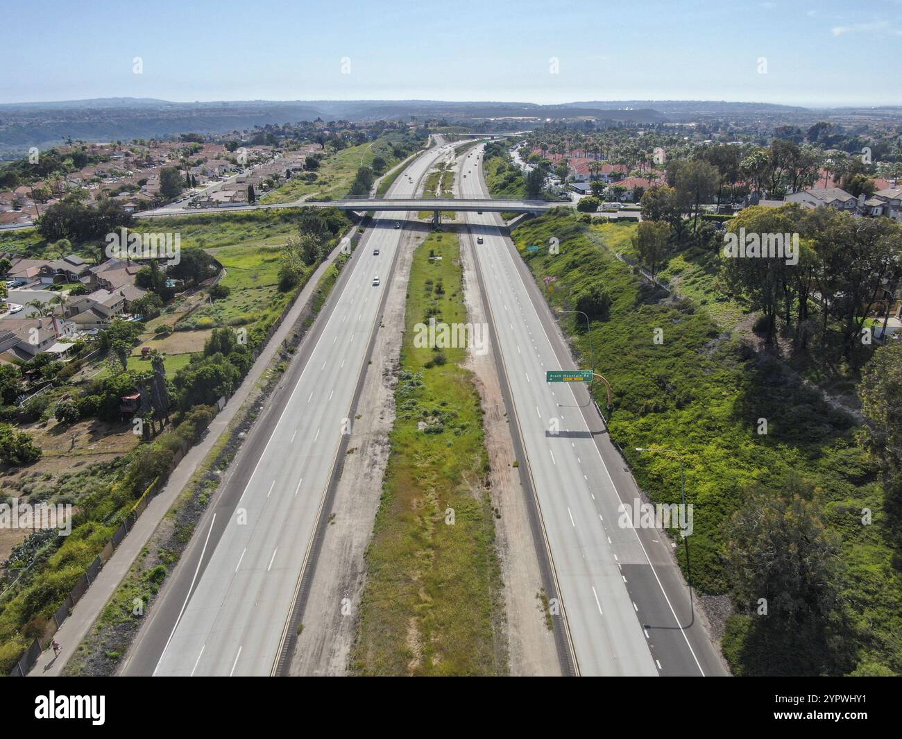 Aerial view of highway, freeway road with vehicle in movement ...