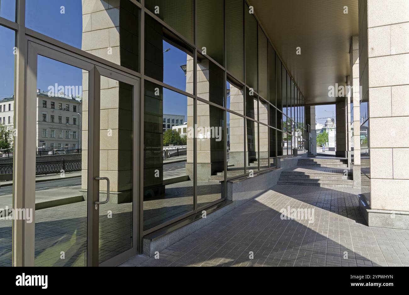 Long passage with columns. Office building at Ovchinnikovskaya ...