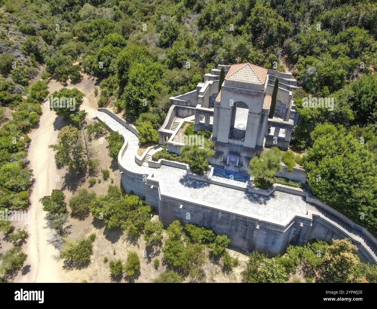 Aerial view of Wrigley Memorial and Botanic Garden on Santa Catalina ...