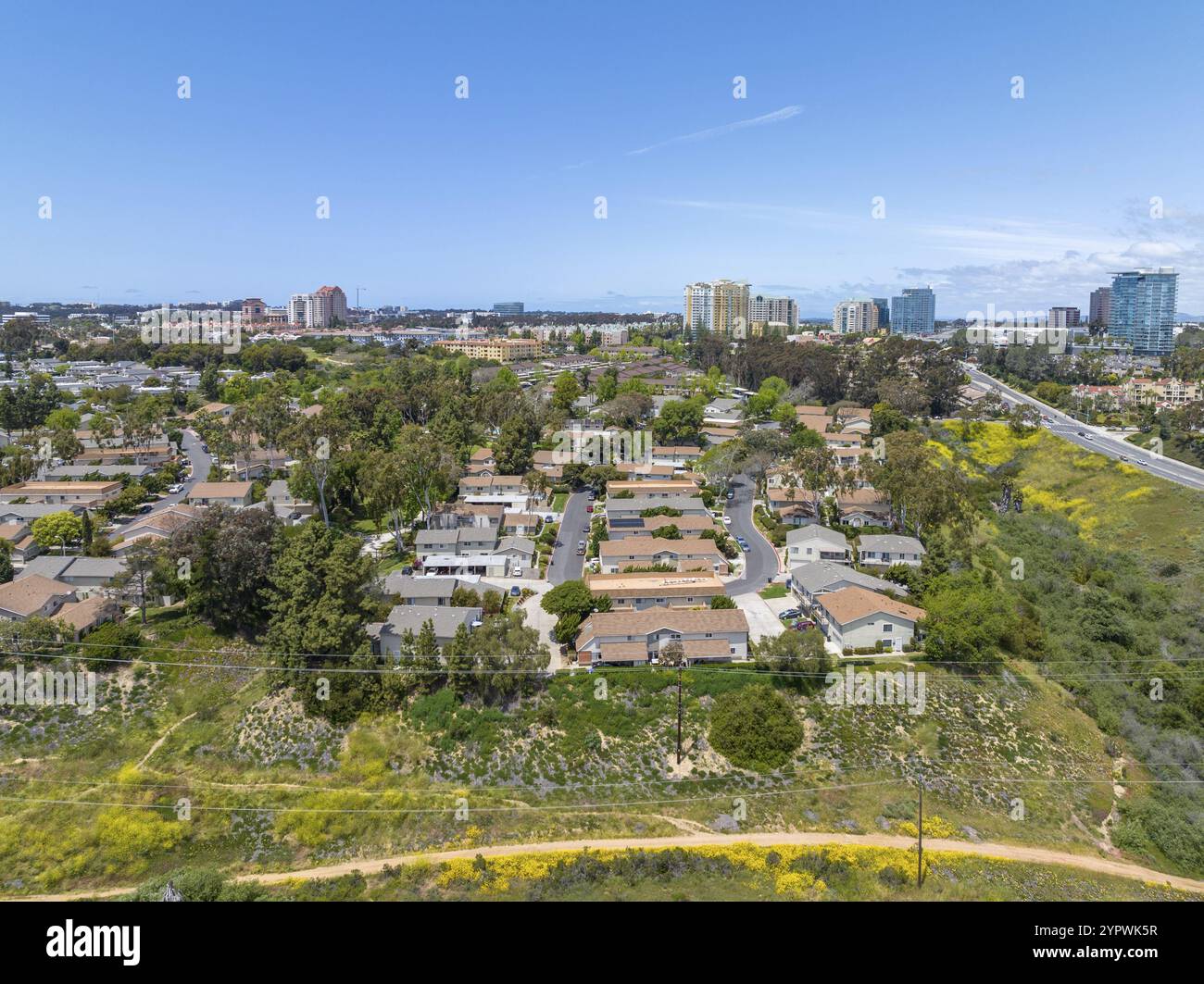 Aerial view over houses and condos in San Diego, California, USA, North ...