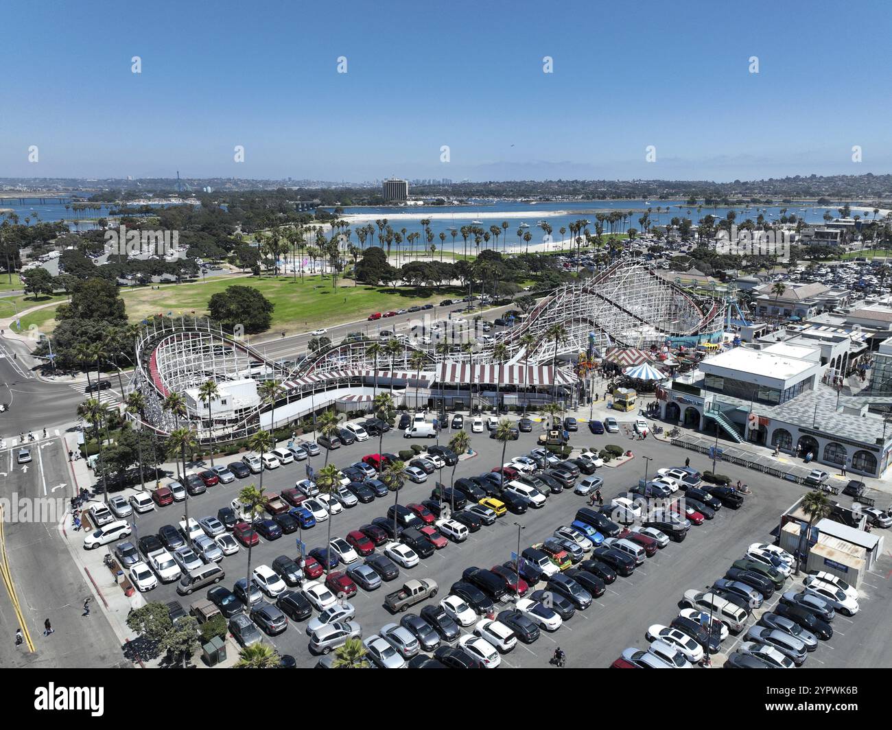 Aerial view of Belmont Park, an amusement park built in 1925 on the ...