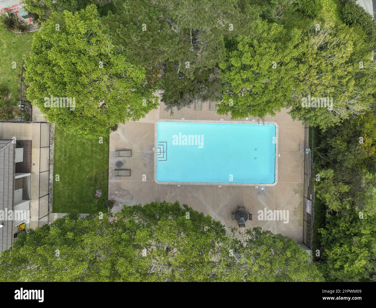 Aerial view of recreational facilities with pool in private residential ...