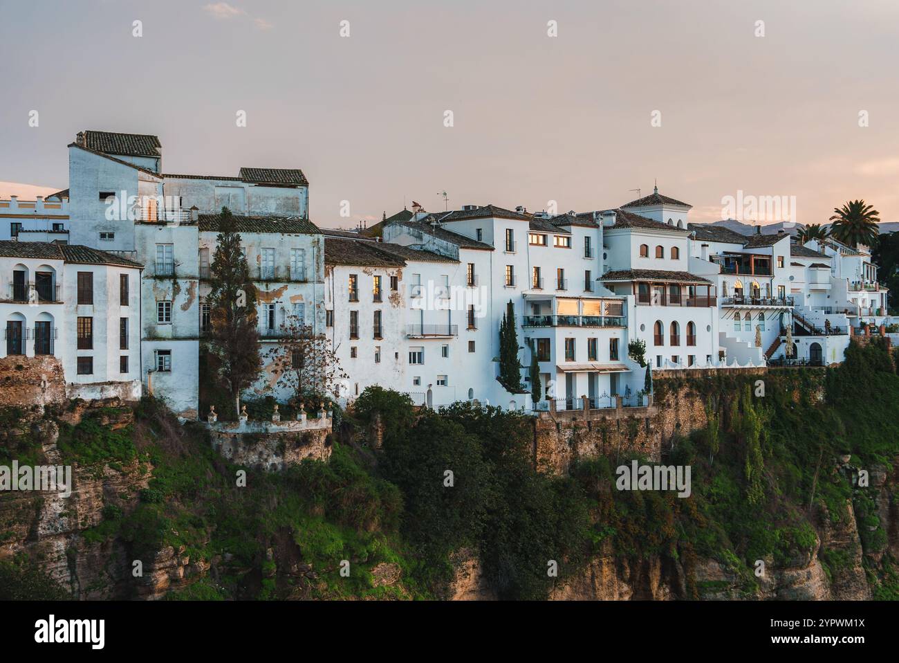 View of Ronda, Spain, with whitewashed buildings on a cliff ...