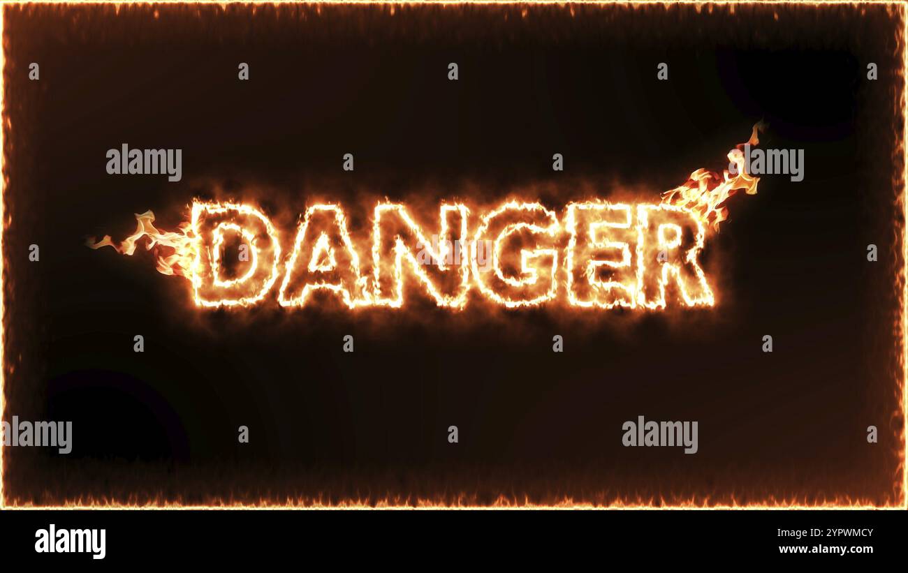 Word danger on fire with flames over black background Stock Photo - Alamy