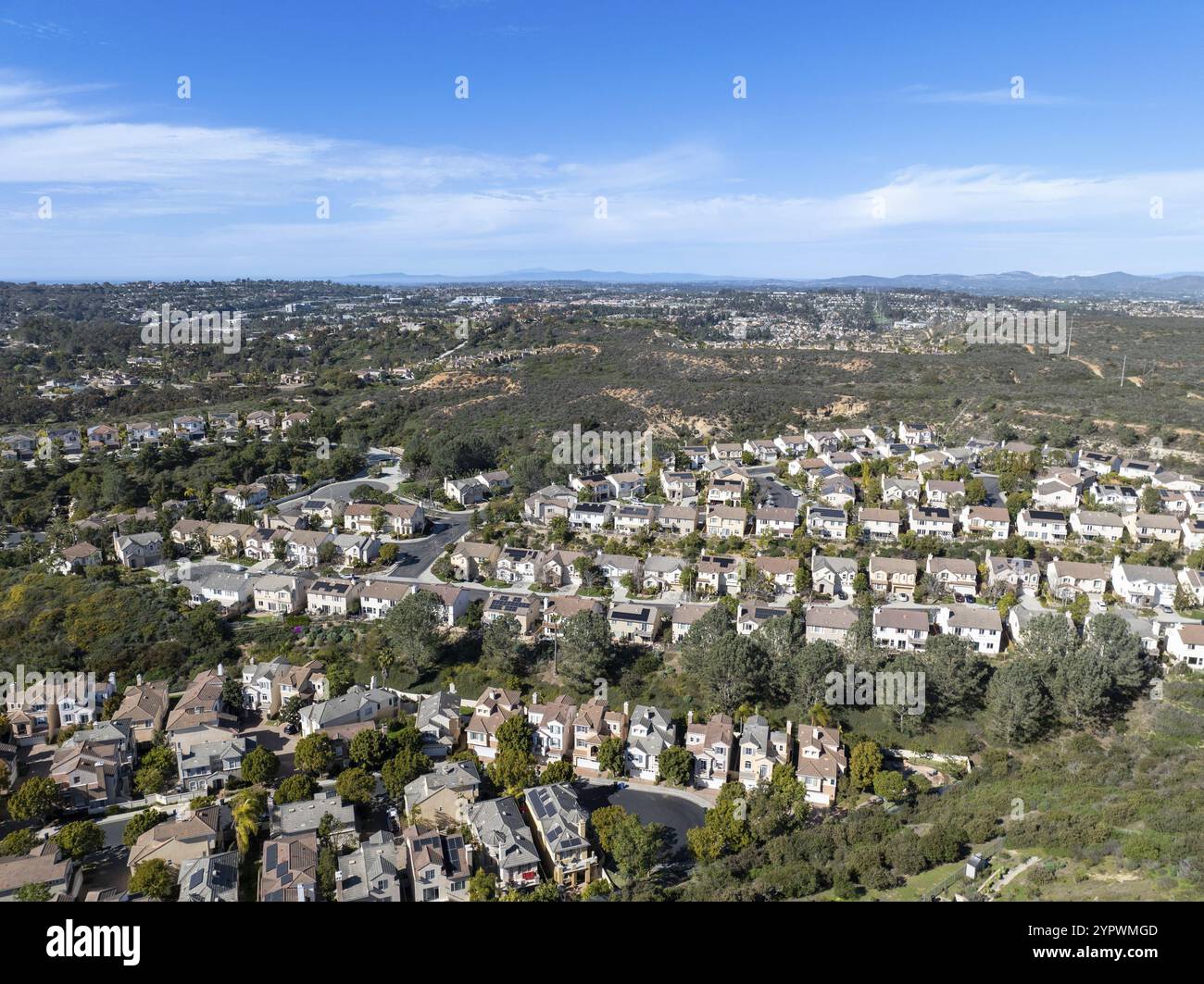 Aerial view of middle class subdivision neighborhood with residential ...