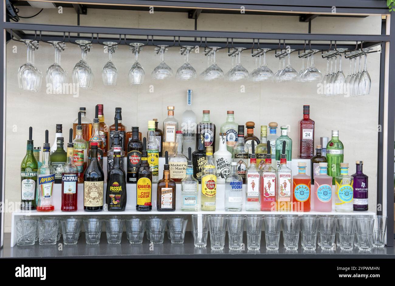 London, UK, May, 10, 2023 : Bottles of alcohol and spirits at a ...