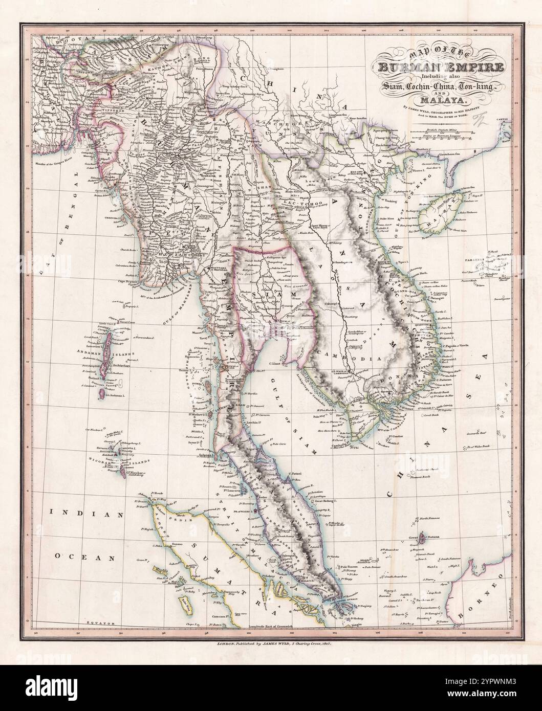 Vintage Map of the Burman Empire including also Siam, Cochin-China, Ton ...