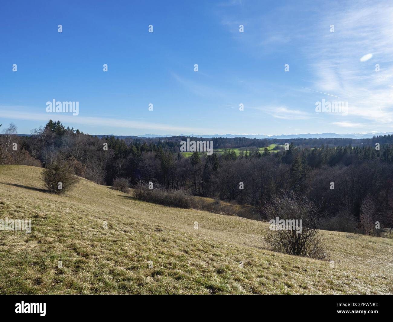 Beautiful viewpoint from a ice age moraine in Bavaria, Germany ...