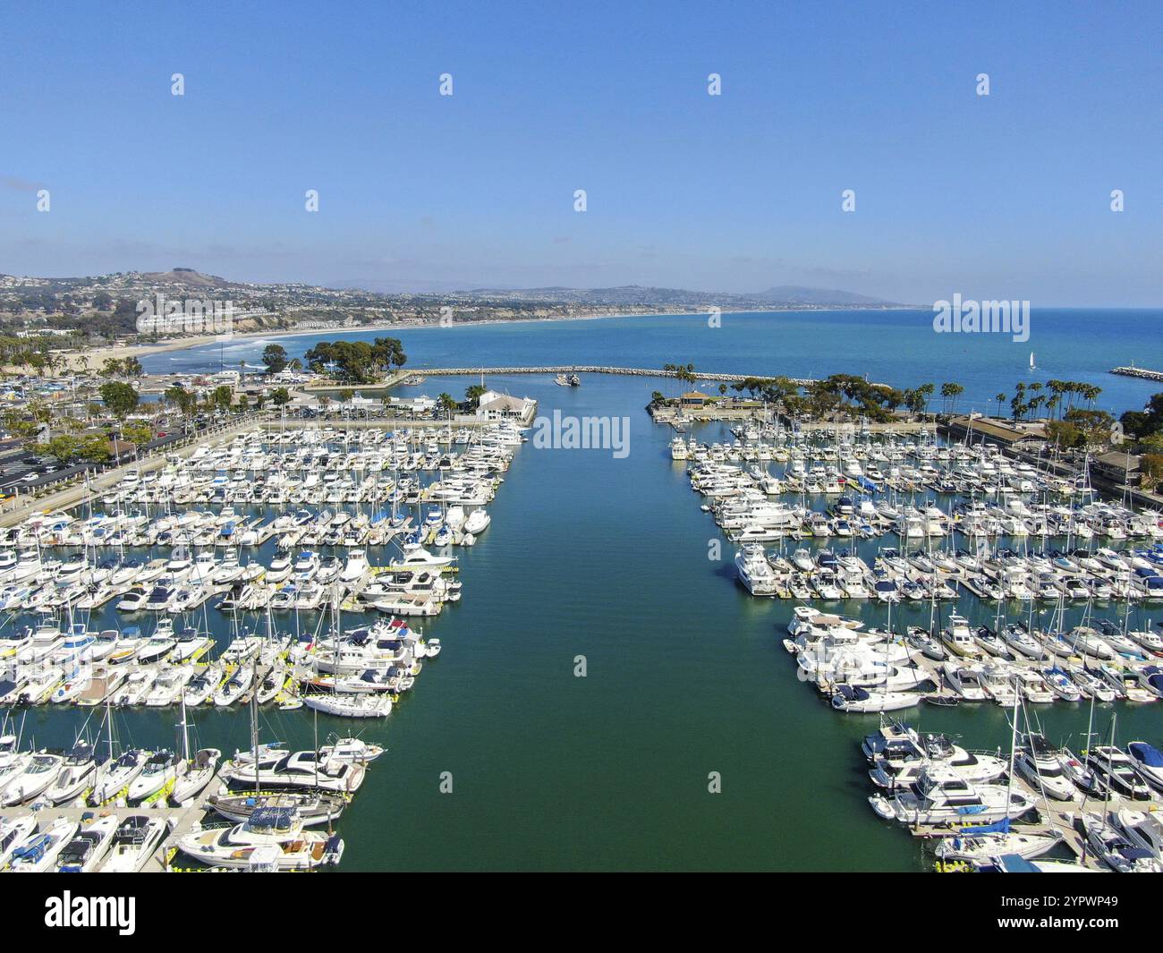 Aerial view of Dana Point Harbor and her marina with yacht and sailboat ...