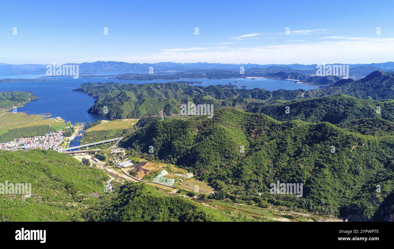 Aerial view of mountain with water reservoir on the background with ...