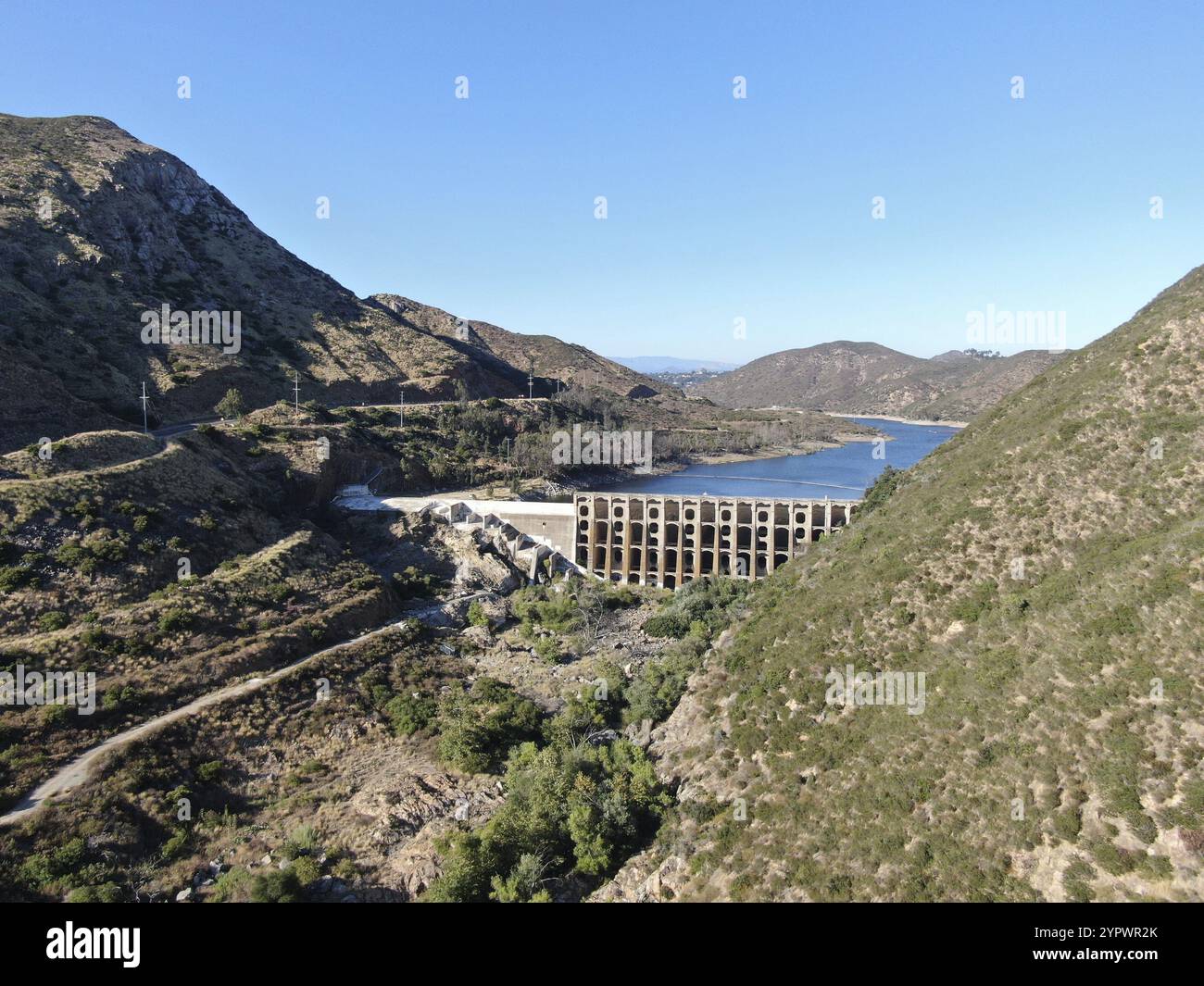 Aerial view of Lake Hodges Dam surrounded by Bernardo Mountain, Rancho ... Aerial view of Lake Hodges Dam surrounded by Bernardo Mountain, Rancho ...