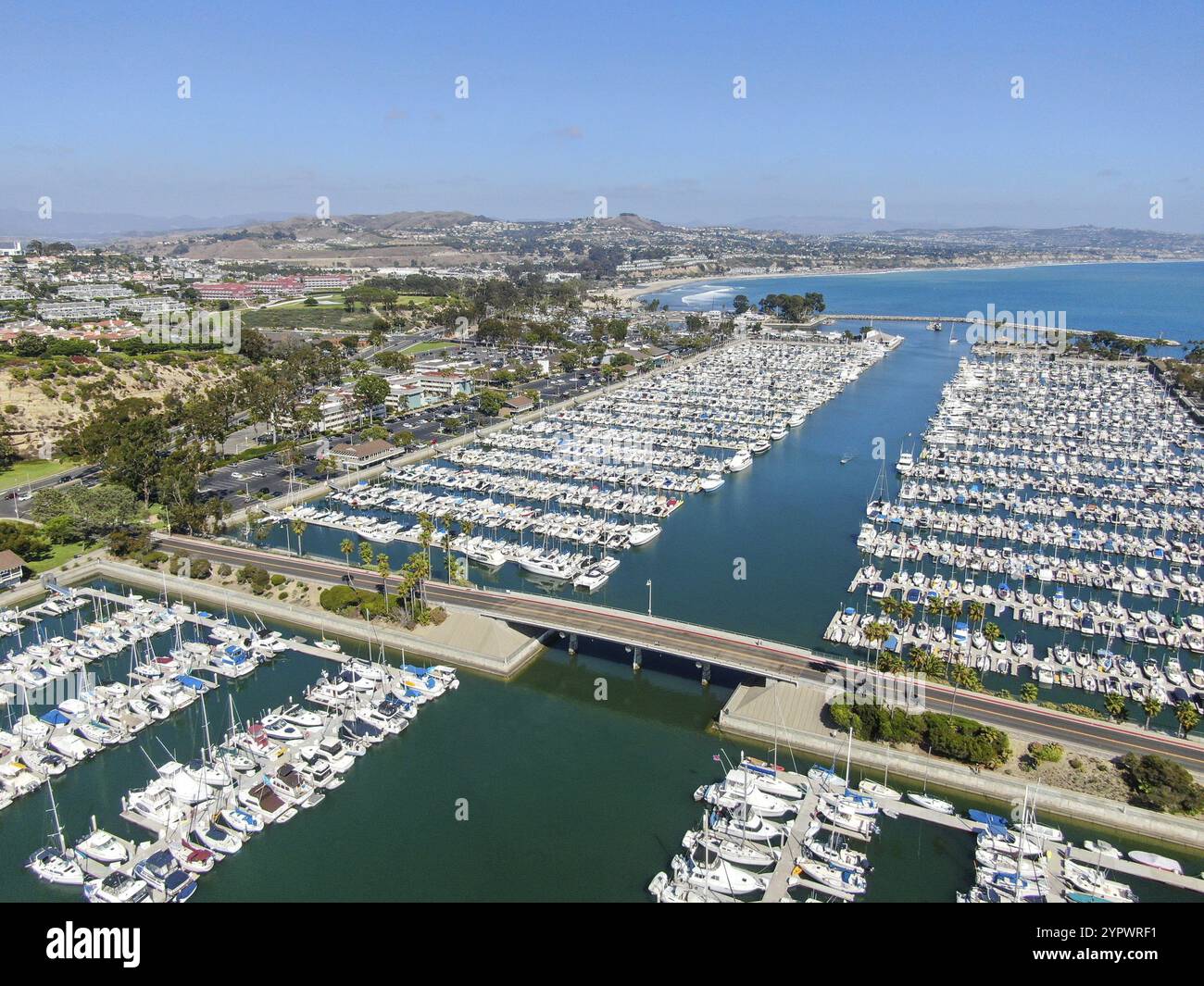 Aerial view of Dana Point Harbor and her marina with yacht and sailboat ...