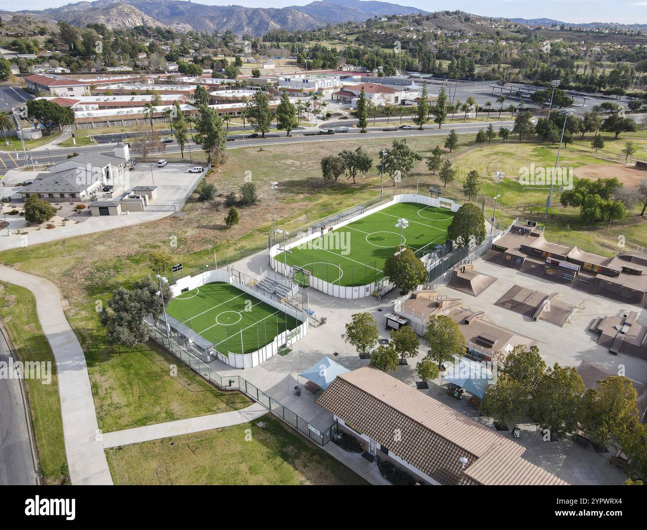 Aerial view of Kit Carson Park and sport center, municipal park in ...