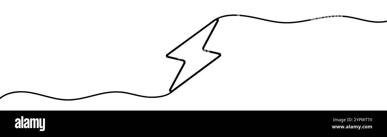 Continuous one line drawing of energy lightning icon charging vector ...