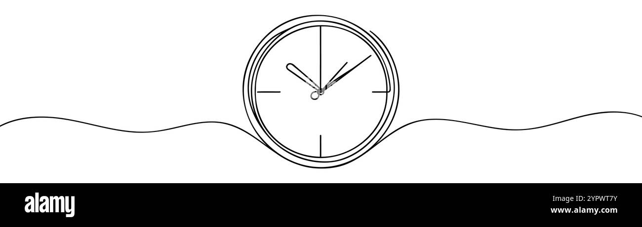 Clock with arrow Continuous one line drawing. One thin line continuous ...