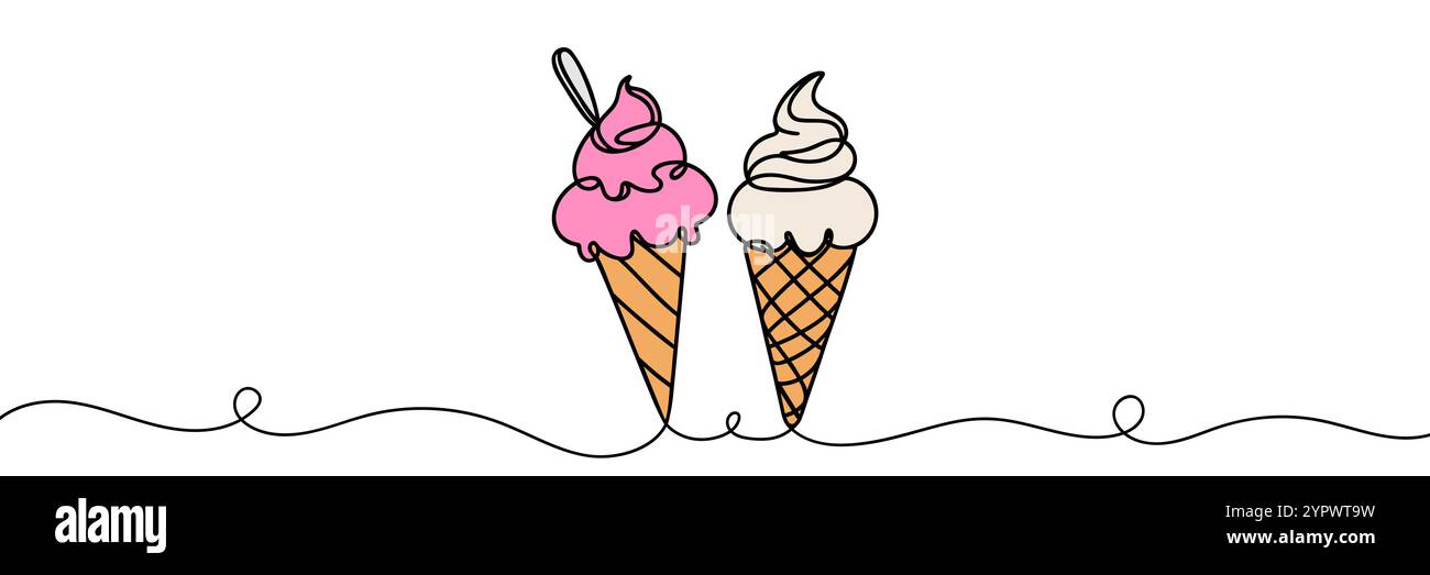 Continuous single line drawing of ice creme line art illustration Stock ...