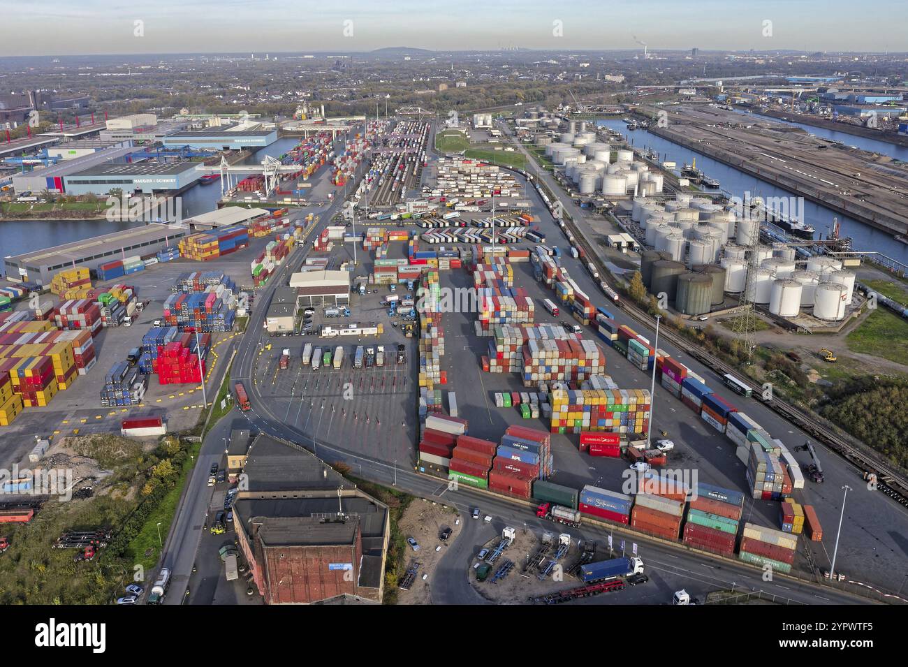 Commercial port with container terminal and oil tanks at the Rhine ...